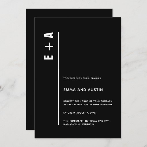 Modern Minimalist Black Bold Initials Wedding Invitation | Zazzle