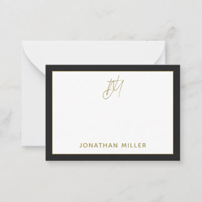 Modern Minimalist Black Gold Monogram Note Card | Zazzle