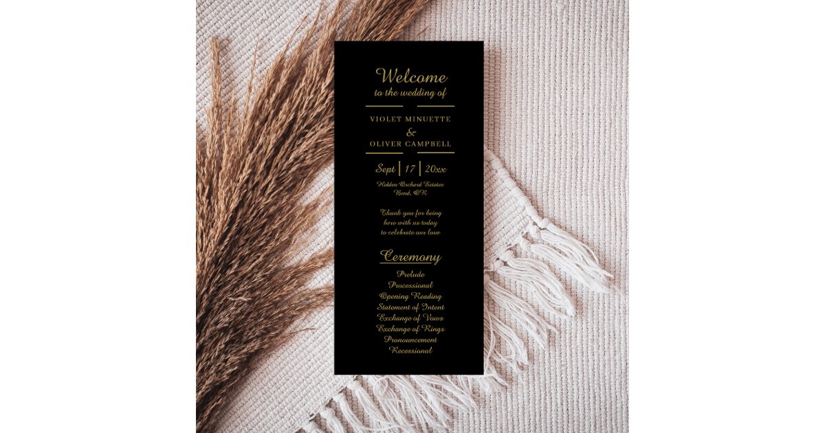 Modern Minimalist | Black Gold Wedding Flat Program | Zazzle