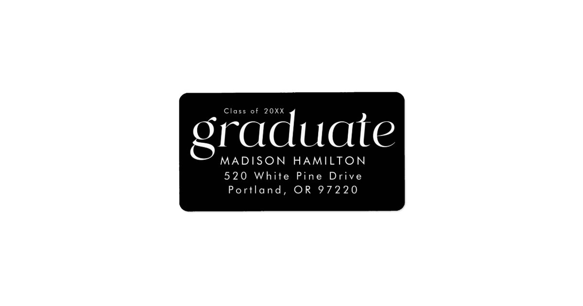 Modern Minimalist Black Graduation Return Address Label | Zazzle