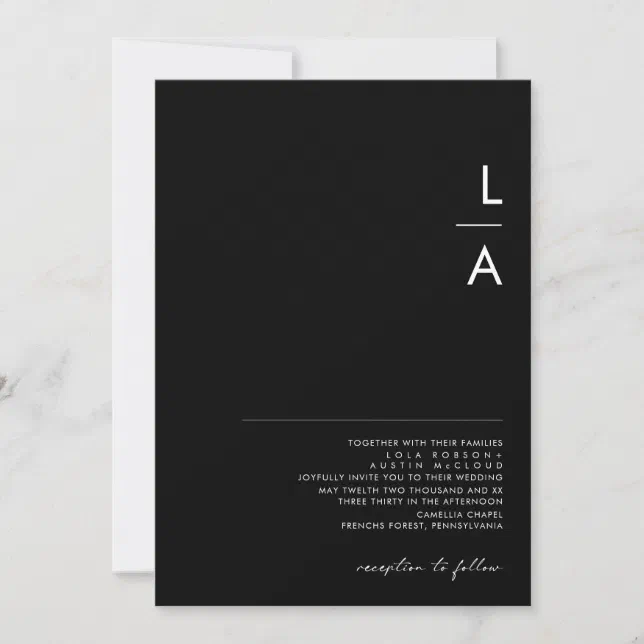 Modern Minimalist | Black Monogram Wedding Invitation | Zazzle