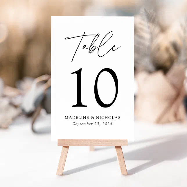 Modern Minimalist Black Script Wedding Table Number | Zazzle