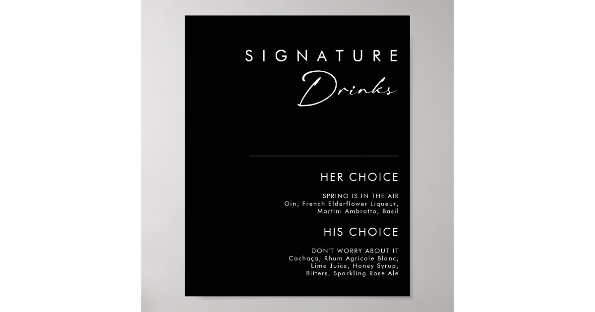 Modern Minimalist | Black Signature Drinks Sign | Zazzle