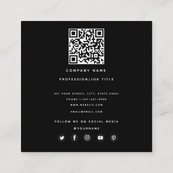 Modern Minimalist Black Social Media QR Code Square Business Card | Zazzle