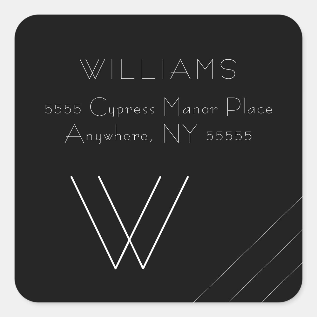 Modern Minimalist Black Square Address Sticker | Zazzle