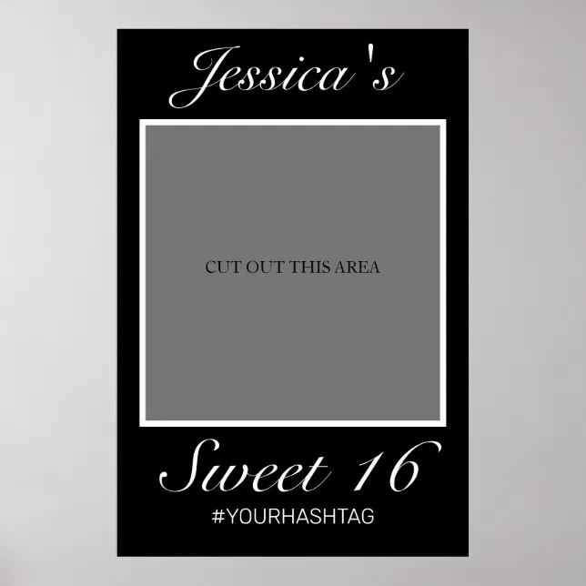 Modern Minimalist Black Sweet 16 Photo Prop Poster | Zazzle