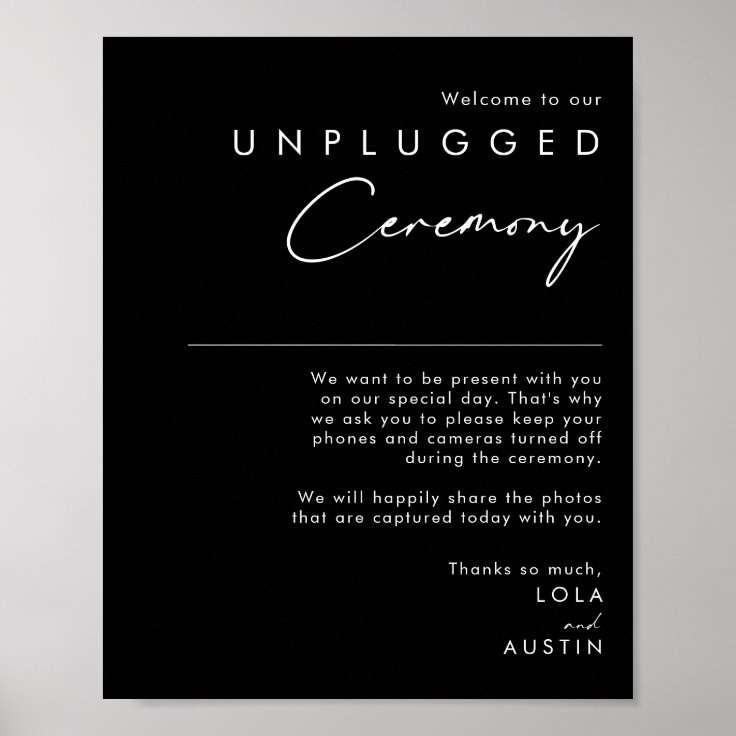 Modern Minimalist | Black Unplugged Ceremony Poster | Zazzle