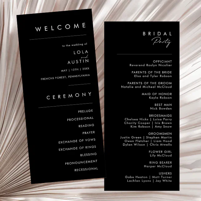 Modern Minimalist | Black Wedding Program | Zazzle