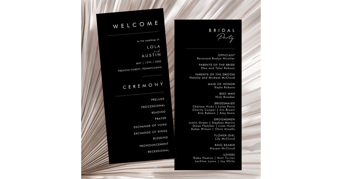 Modern Minimalist | Black Wedding Program | Zazzle