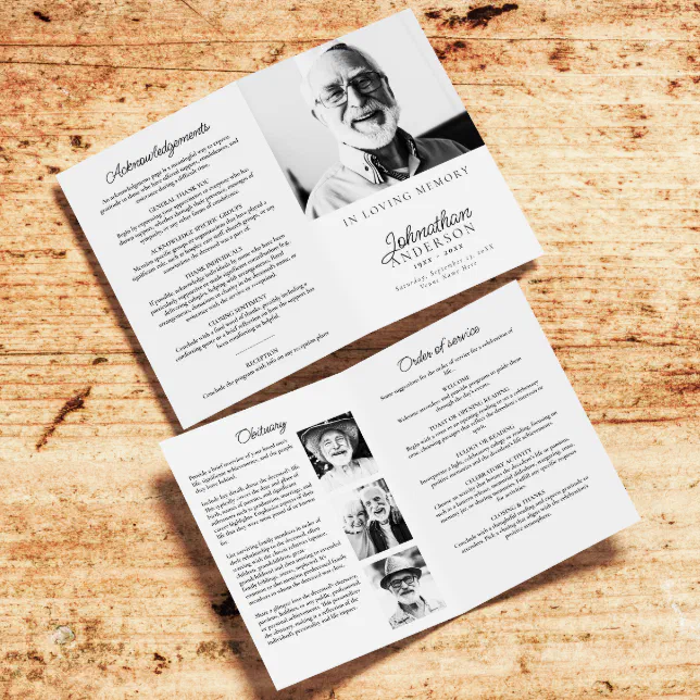 Modern Minimalist Black & White 4-Photo Folded Program | Zazzle