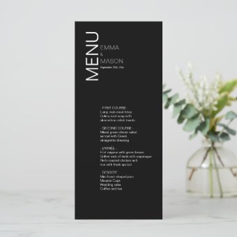 Modern Minimalist Black White and Gray Menu | Zazzle