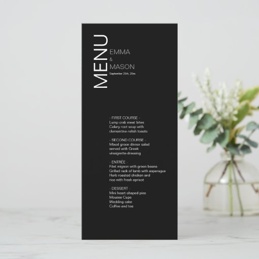 Modern Minimalist Black White and Gray Menu | Zazzle