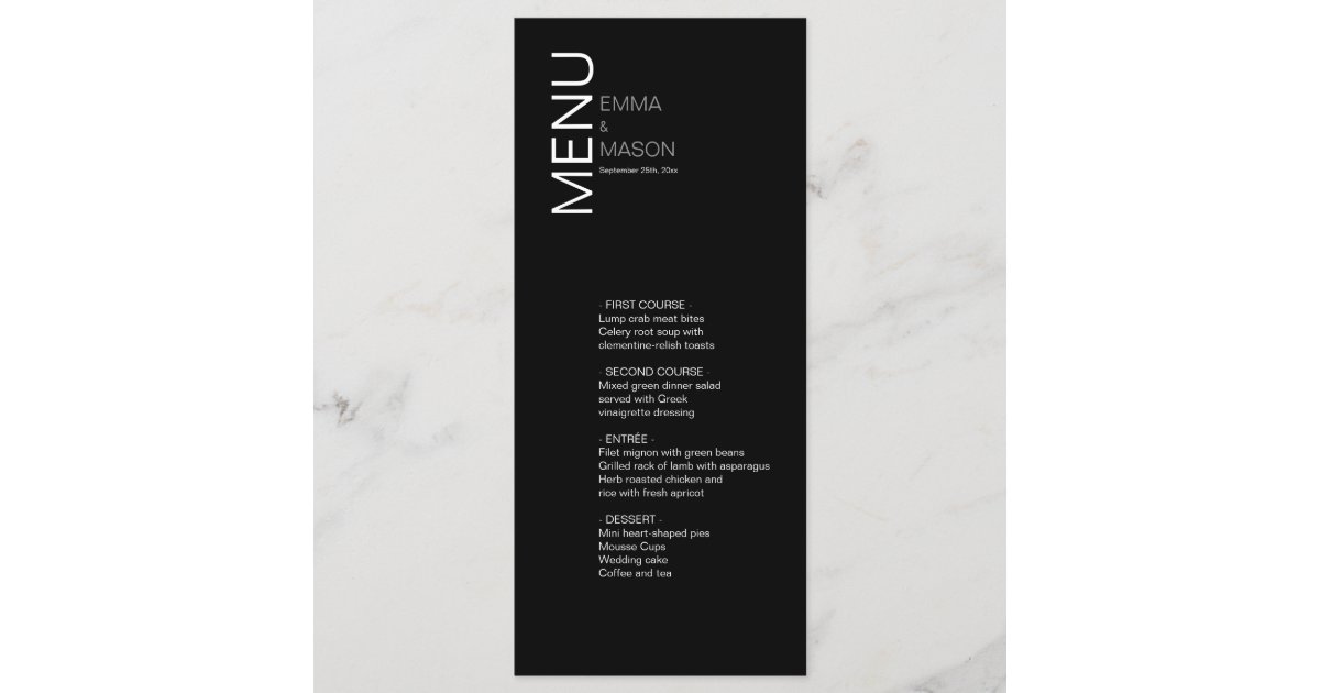 Modern Minimalist Black White and Gray Menu | Zazzle