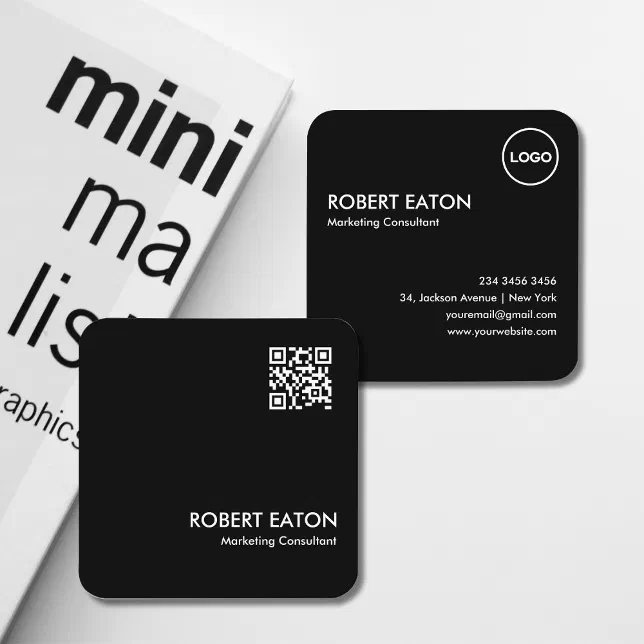 Modern Minimalist Black & White QR Code Square Business Card | Zazzle