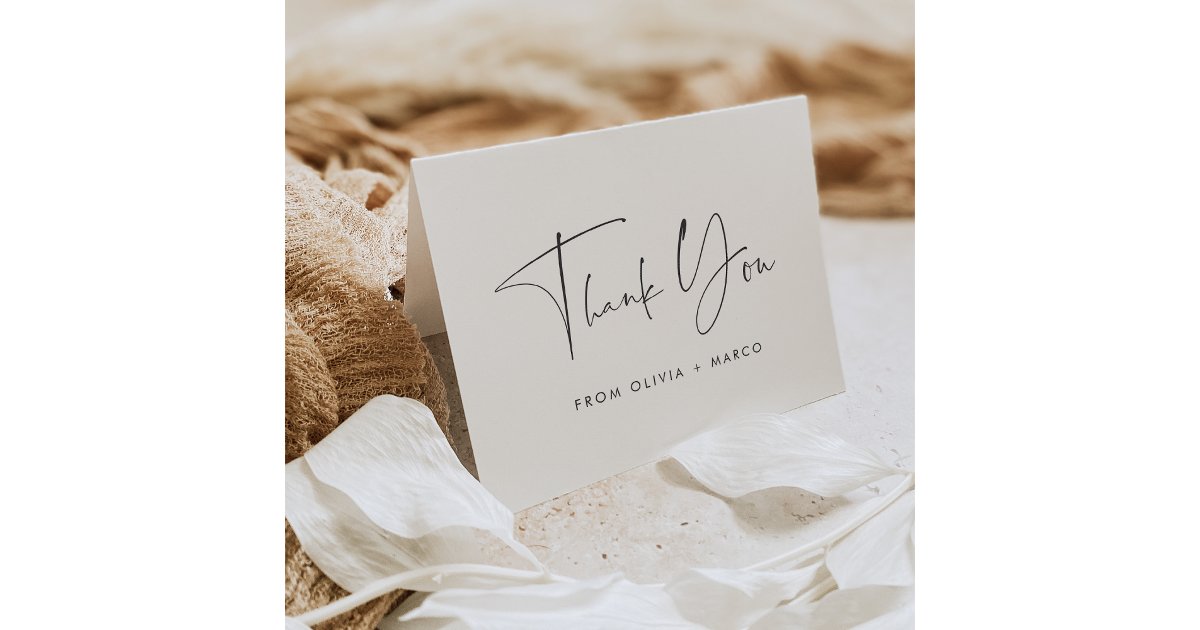 Modern Minimalist Black & White Script Thank You Card | Zazzle