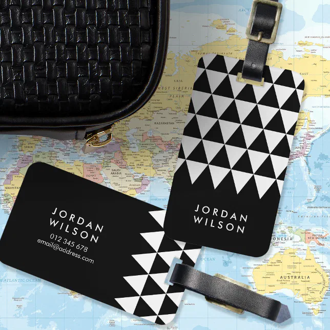 Modern Minimalist Black White Triangle Luggage Tag | Zazzle