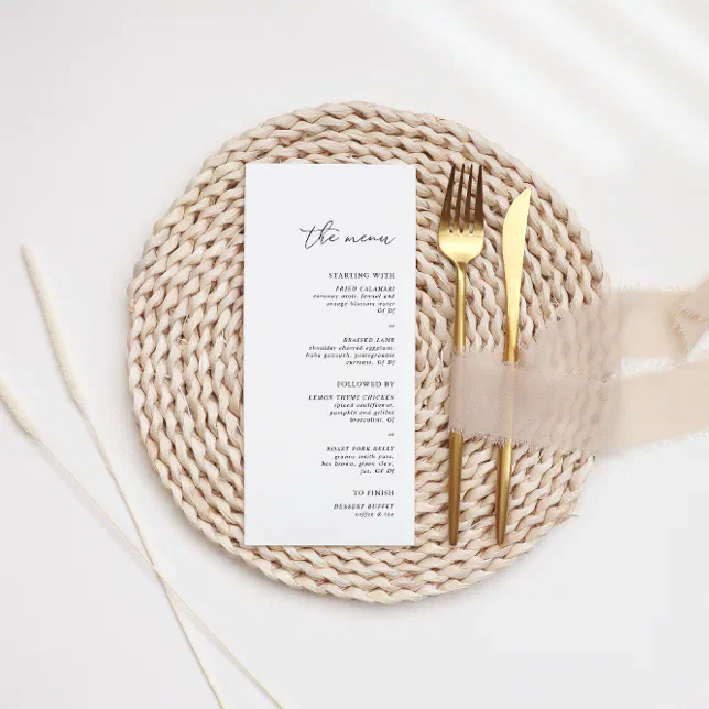 Modern Minimalist Black & White Wedding Dinner Menu | Zazzle