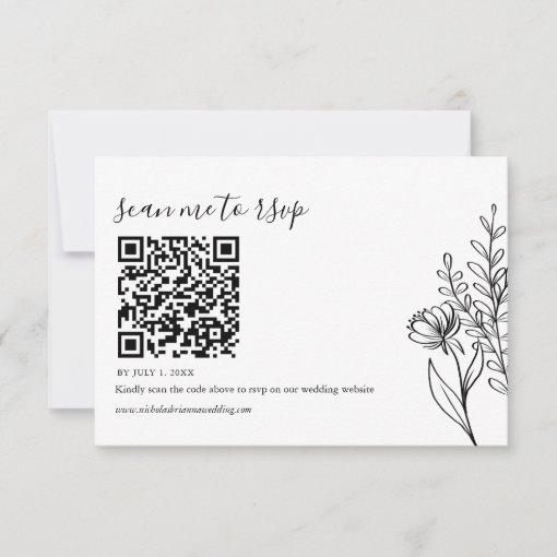 Modern Minimalist Black White Wedding QR Code RSVP Card | Zazzle
