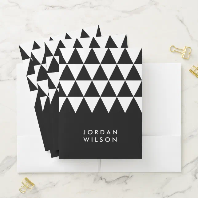 Modern Minimalist Black with White Triangle Pocket Folder | Zazzle