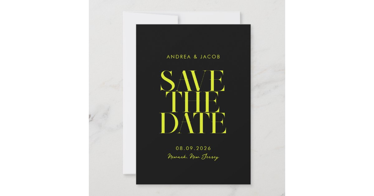 Modern Minimalist Black Yellow Chic Wedding Save The Date | Zazzle