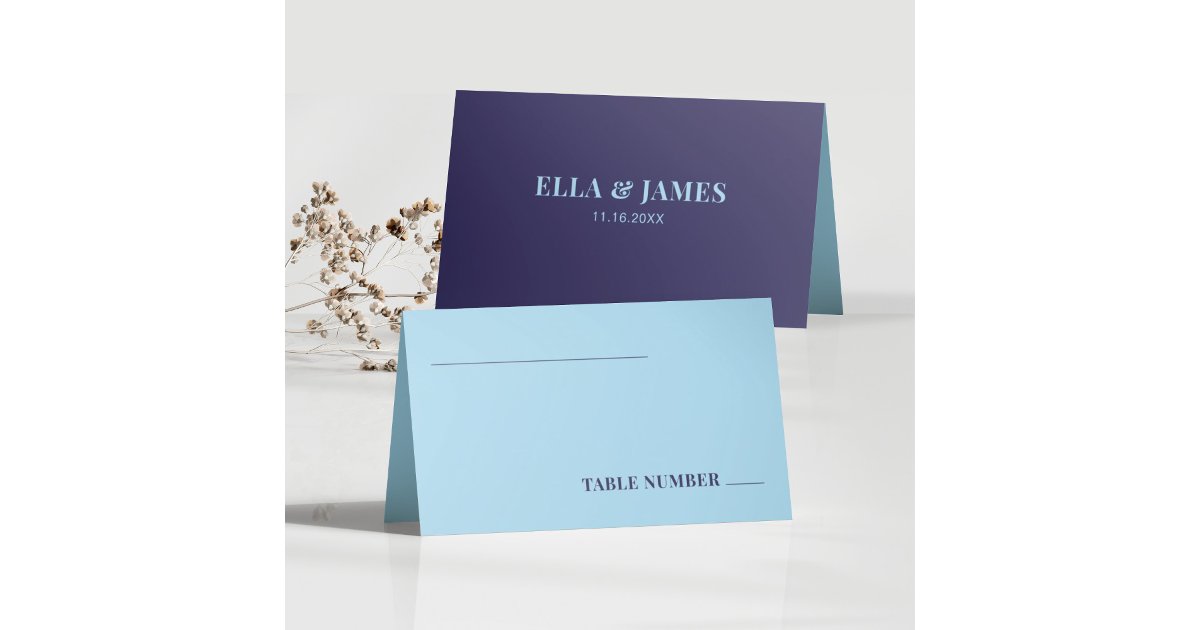 Modern Minimalist Blue Folded Wedding Table Number Place Card | Zazzle