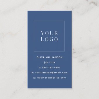 Modern Minimalist Blue Vertical Logo QR Code Business Card | Zazzle