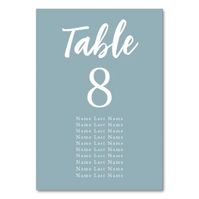Modern Minimalist Blue Wedding Seating Assignment Table Number | Zazzle