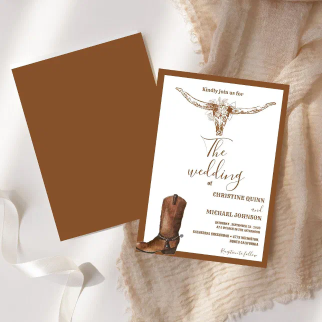 Modern Minimalist Boho Western Cowboy Wedding Invitation | Zazzle