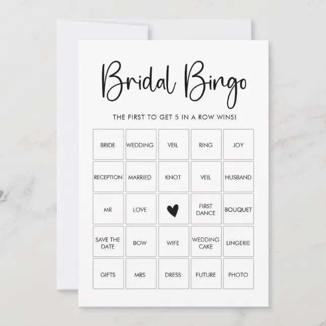 Modern Minimalist Bridal Shower Bingo Game Card | Zazzle