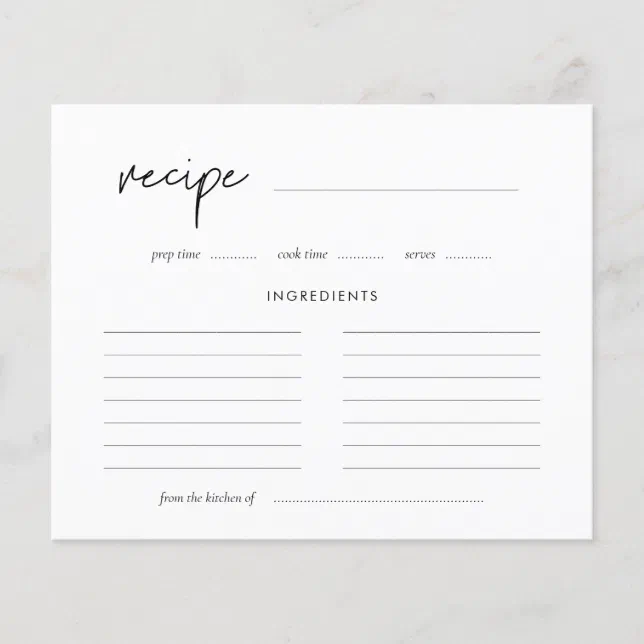 Modern Minimalist Bridal shower recipe card | Zazzle