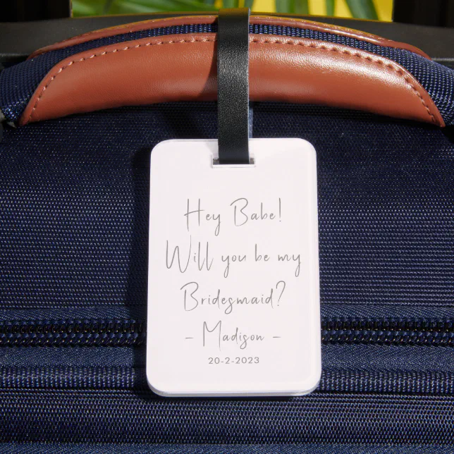 Modern Minimalist Bridesmaid Proposal Script Blush Luggage Tag | Zazzle
