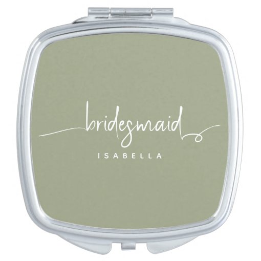 Modern Minimalist Bridesmaid Script Sage Green Compact Mirror | Zazzle