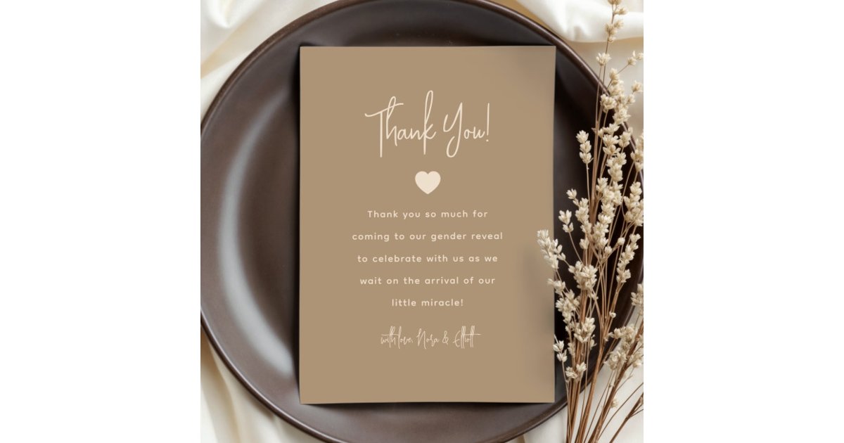 Modern Minimalist Brown Gender Reveal Thank You Card | Zazzle