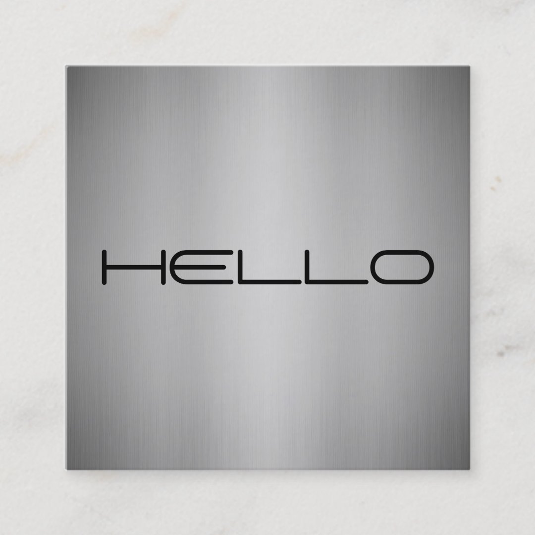 Modern minimalist brushed metal Hello professional Square Business Card ...