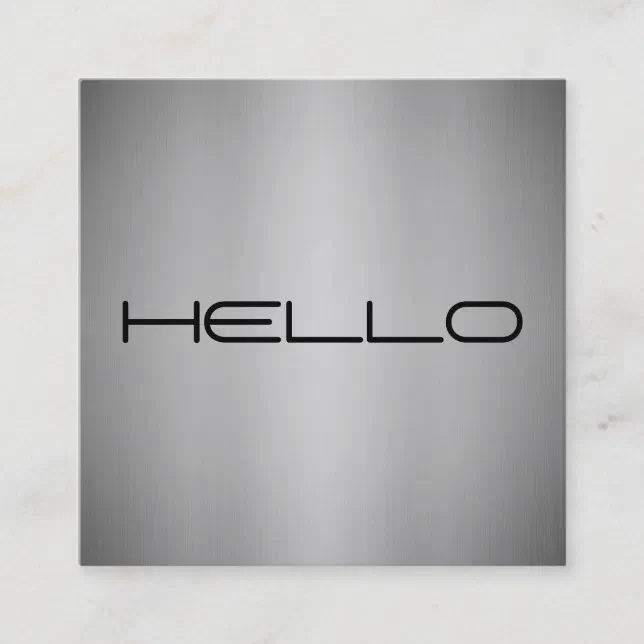 Modern minimalist brushed metal Hello professional Square Business Card ...