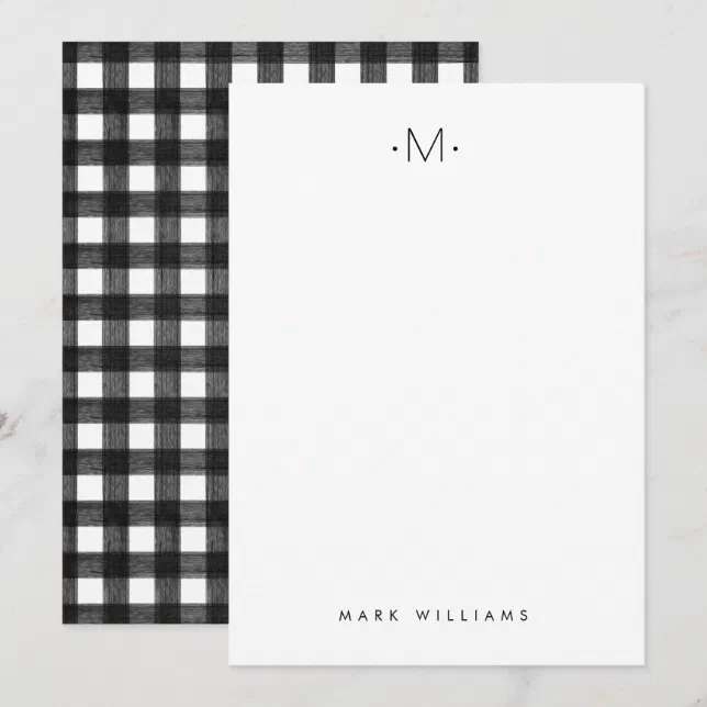 Modern Minimalist Buffalo Plaid Monogram & Name Note Card | Zazzle