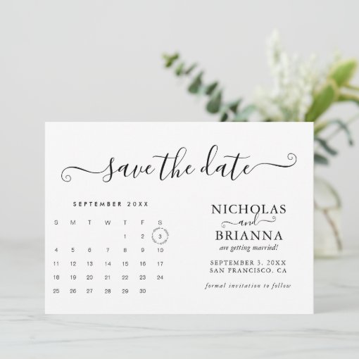 Modern Minimalist Calendar Budget White Simple Save The Date | Zazzle