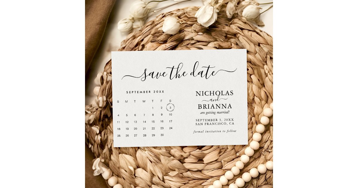 Modern Minimalist Calendar Budget White Simple Save The Date | Zazzle