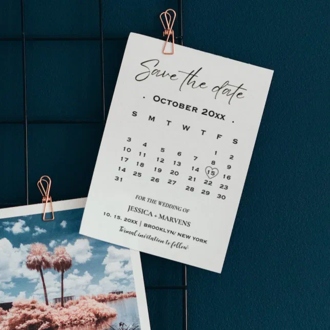 Modern minimalist calendar photo save the date invitation | Zazzle
