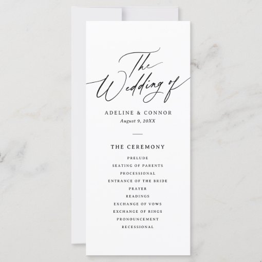 Modern Minimalist Calligraphy 4x9 Wedding Program | Zazzle