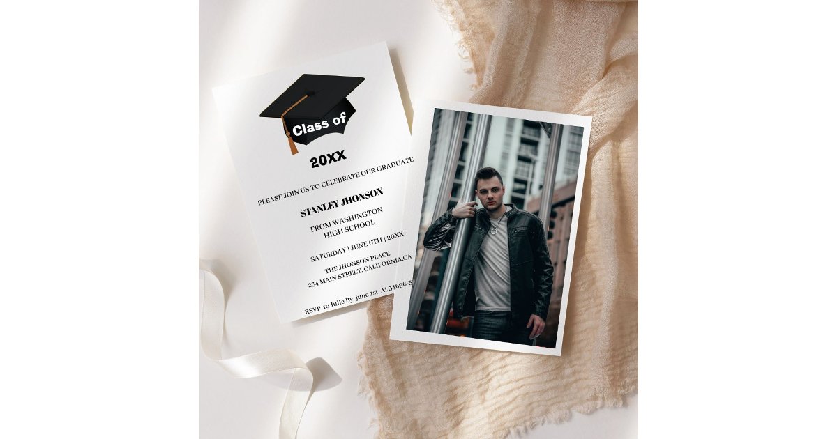 Modern minimalist Calligraphy Boy graduation Invitation | Zazzle