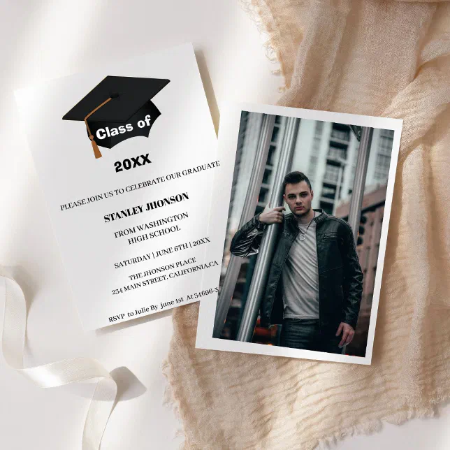 Modern minimalist Calligraphy Boy graduation Invitation | Zazzle