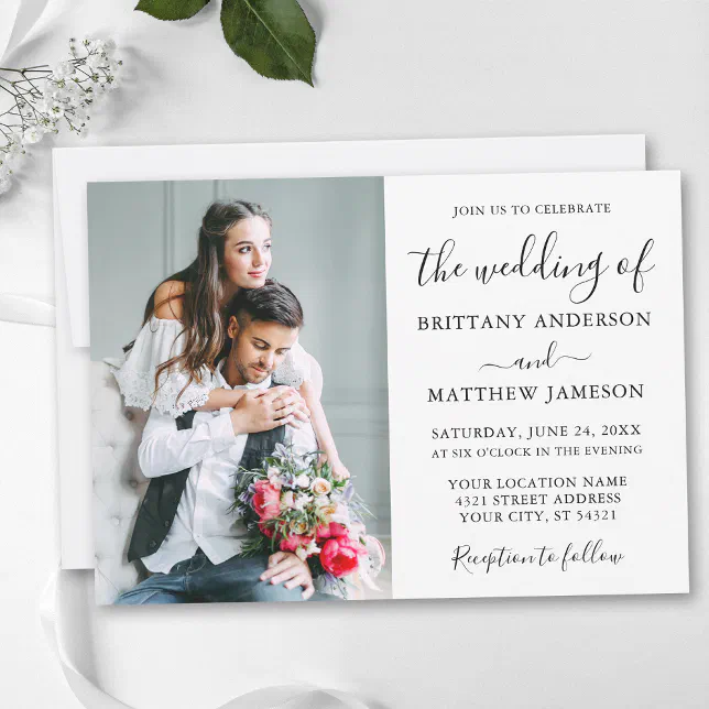 Modern Minimalist Calligraphy Couple Photo Wedding Invitation | Zazzle