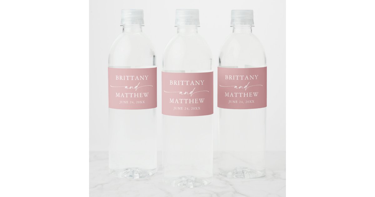 Modern Minimalist Calligraphy Dusty Rose Wedding Water Bottle Label ...
