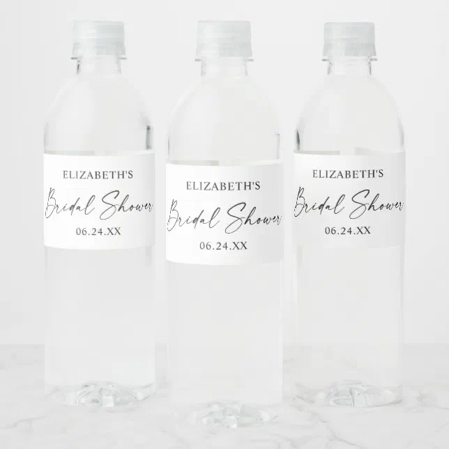 Modern Minimalist Calligraphy Ink Bridal Shower Water Bottle Label | Zazzle