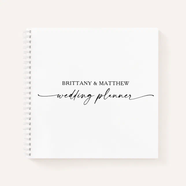 Modern Minimalist Calligraphy Ink Wedding Planner Notebook | Zazzle