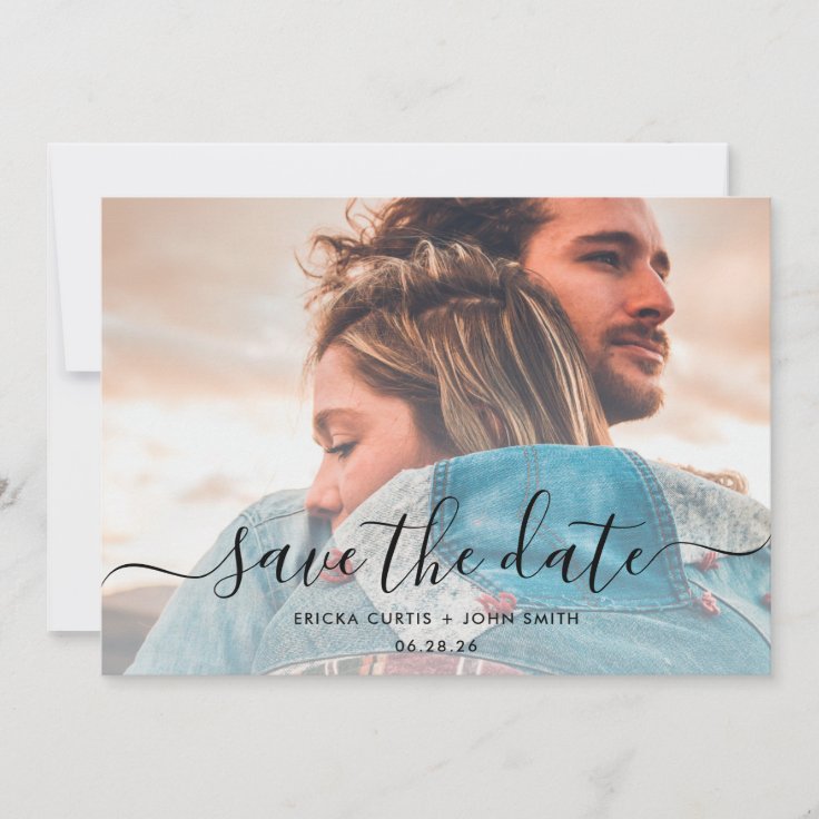 Modern Minimalist Calligraphy Photo Save The Date | Zazzle