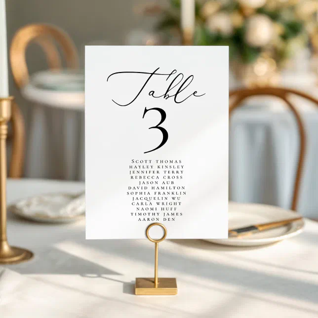 Modern Minimalist Calligraphy Wedding Names Table Number | Zazzle