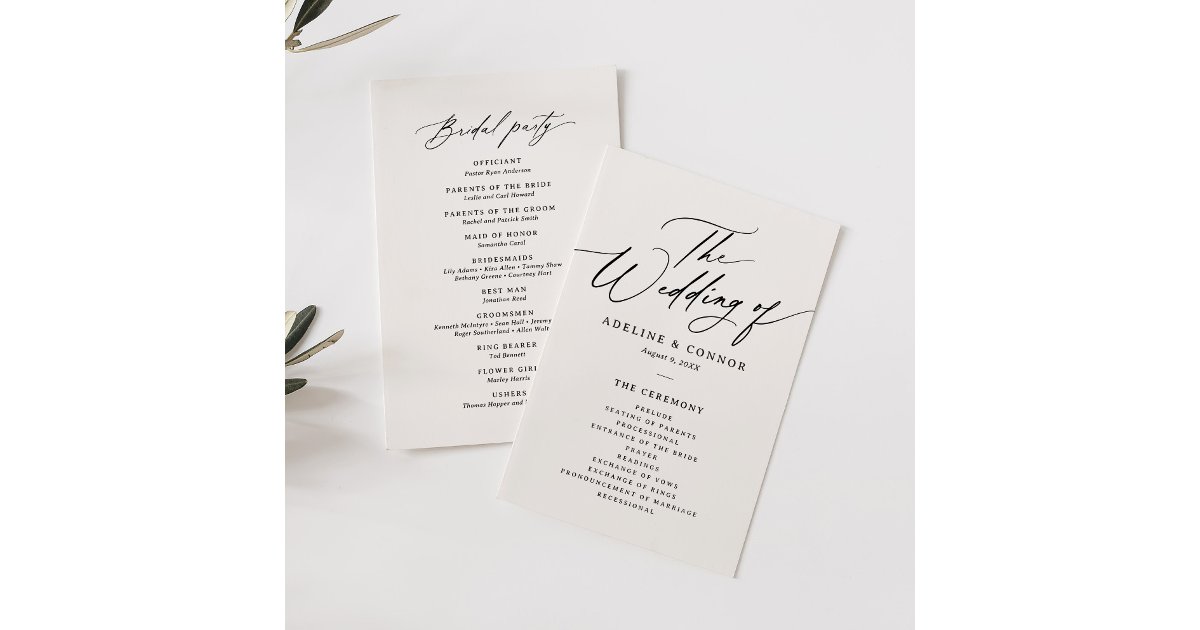 Modern Minimalist Calligraphy Wedding Program | Zazzle