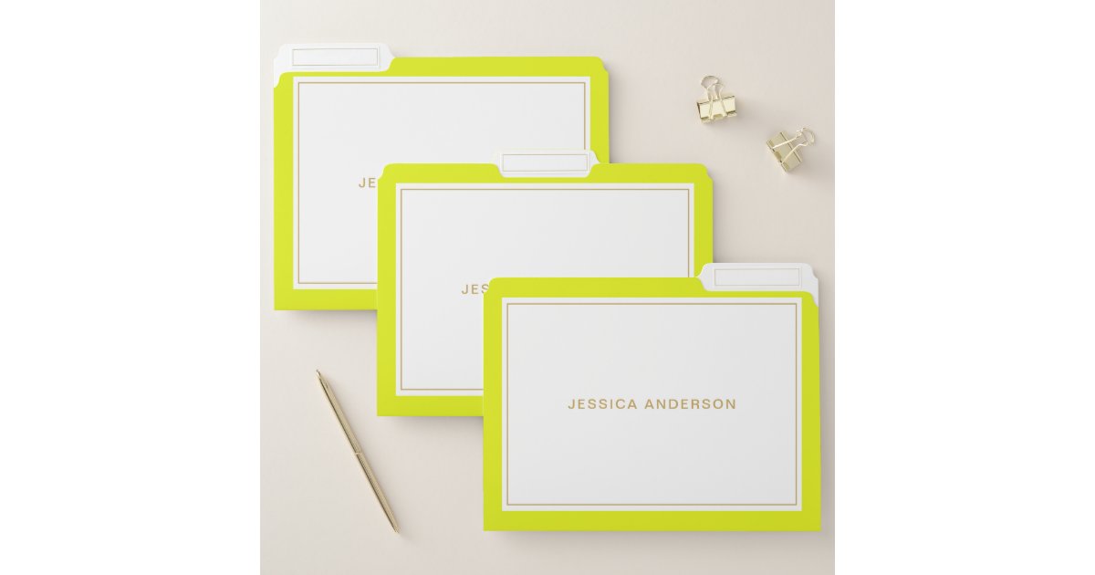 Modern Minimalist Chartreuse Gold Name File Folder | Zazzle